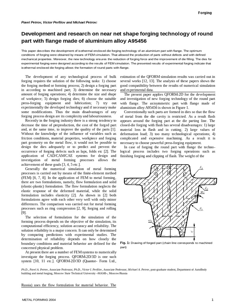 Development and Research On Near Net Shape Forging Technology of Round ...