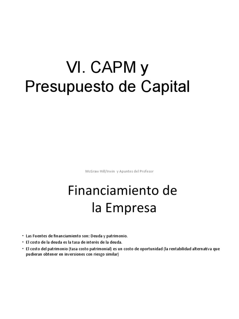 CAPM y Presupuesto de Capital | PDF | Deuda | Apalancamiento (Finanzas)