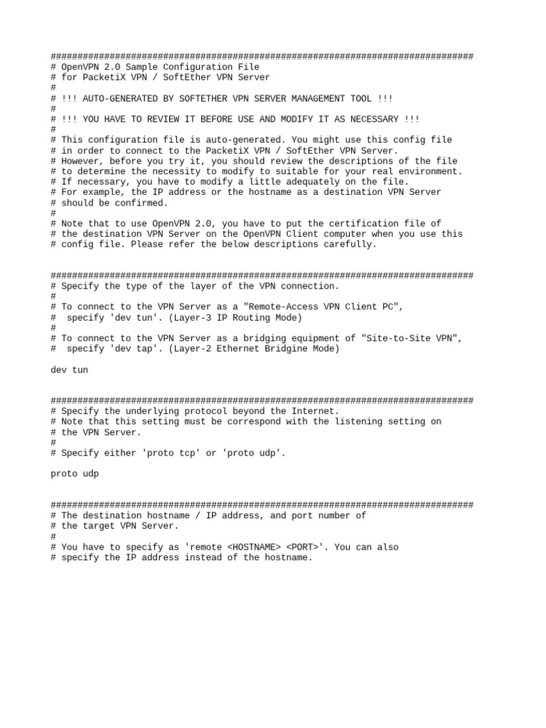 OpenVPN 2.0 Sample Configuration File | PDF | Port (Computer Networking) | Proxy Server