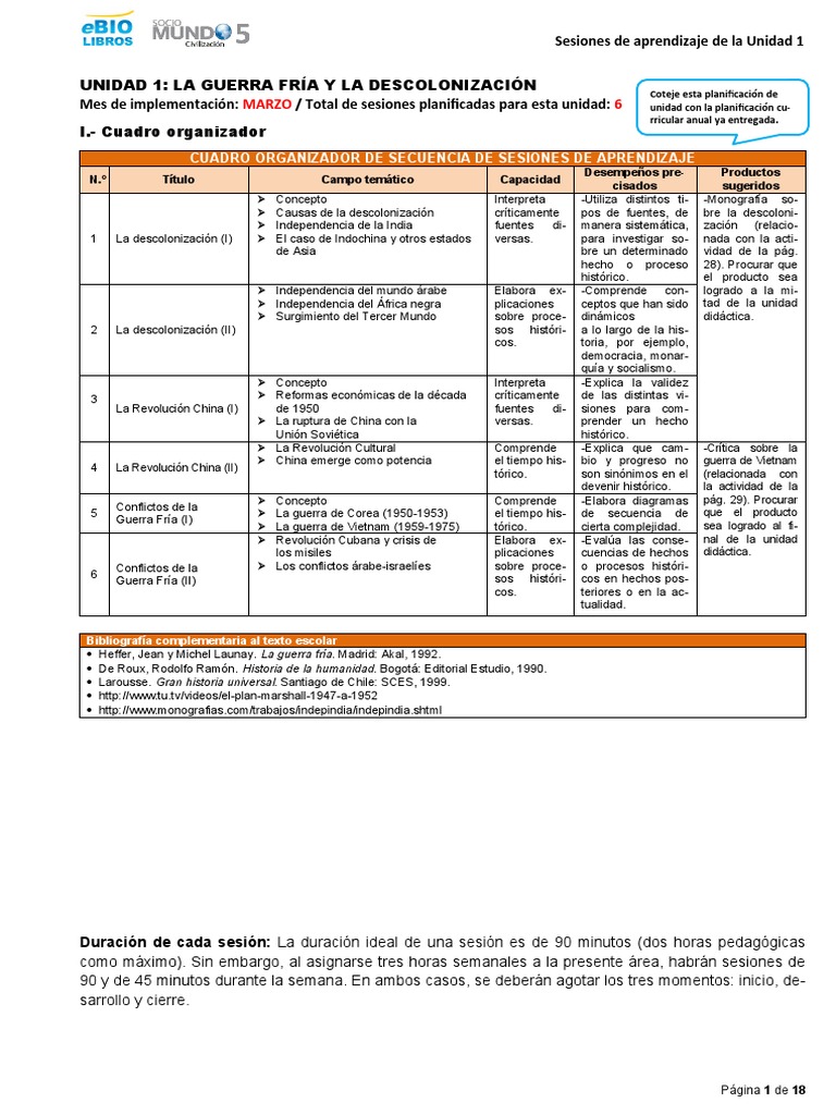 U1 Sesiones de Aprendizaje - SM Civilización 5° | Descargar gratis PDF | Descolonización ...
