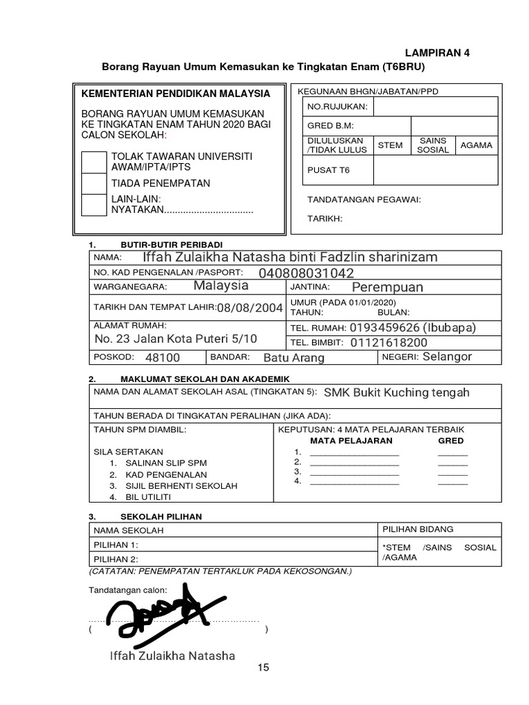 Borang Form Six | PDF