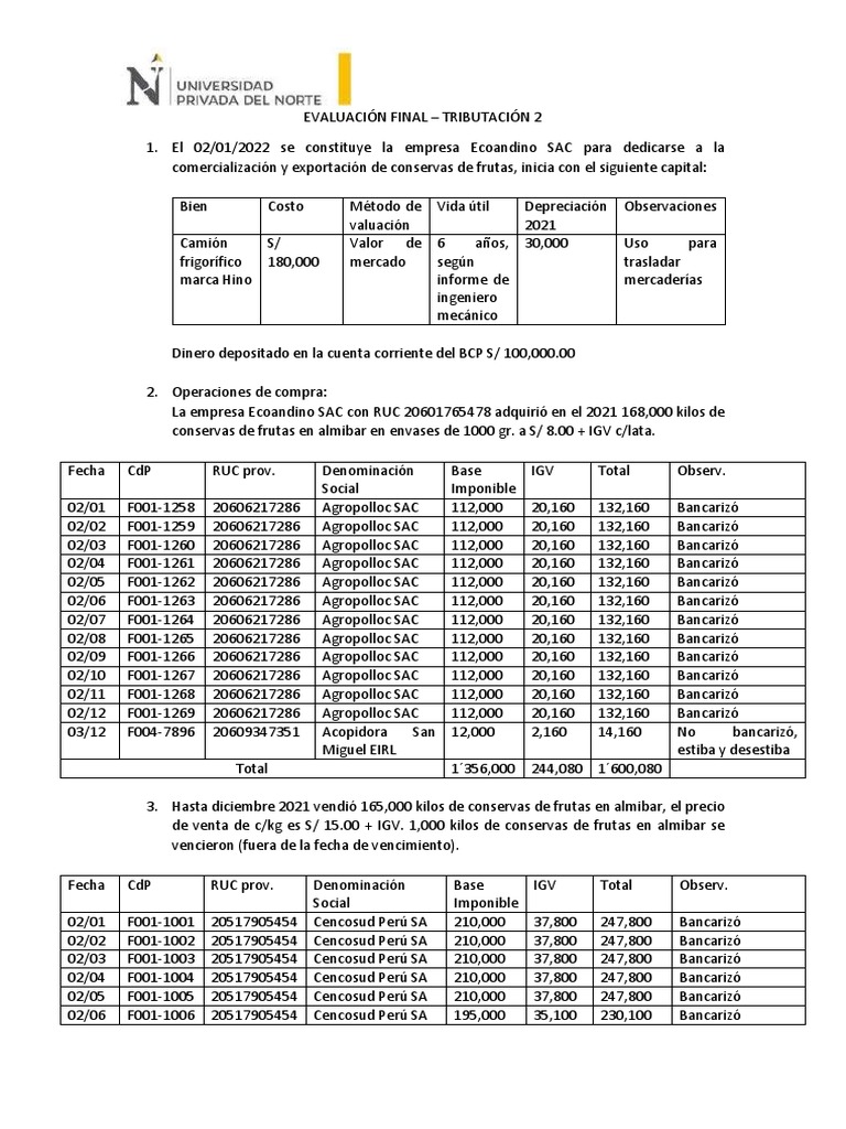 Evaluación Final Tributación II 2022 2 | PDF | Sector privado | Ciencias económicas