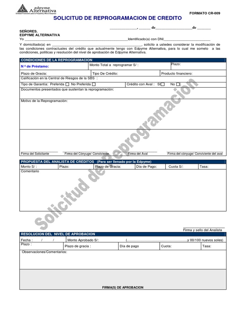 Solicitud de Reprogramacion de Credito CR-009 | PDF
