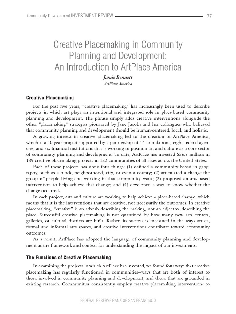Creative Placemaking in Community Planning and Development An ...