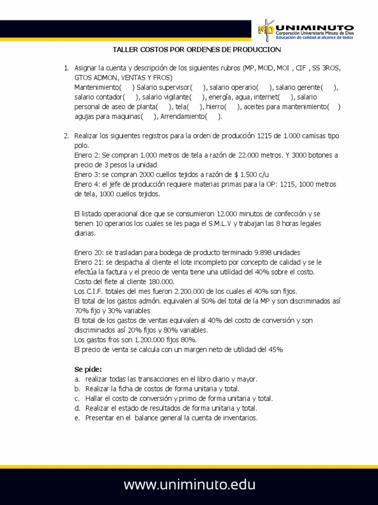 Taller Costos Por OP 2023-1 | PDF | Negocios económicos | Business