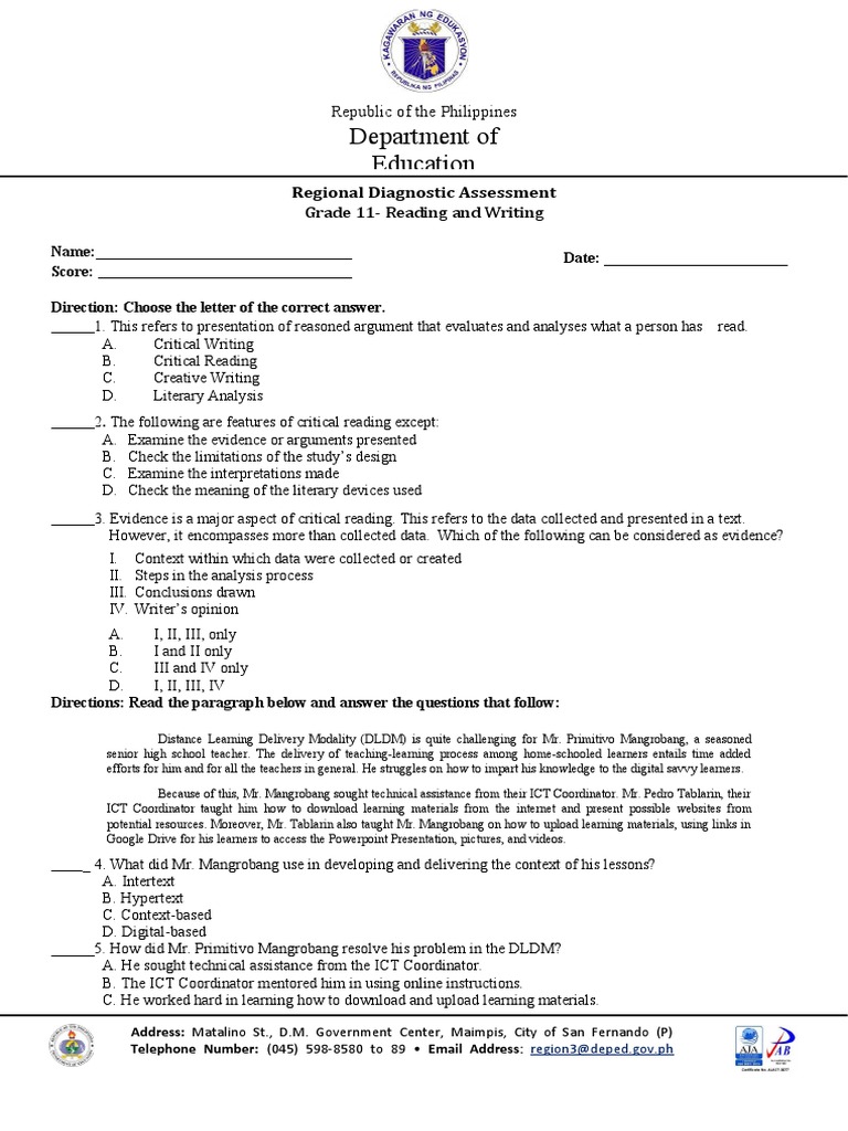 Grade 11 Rading and Writing | PDF | Educational Technology | Essays