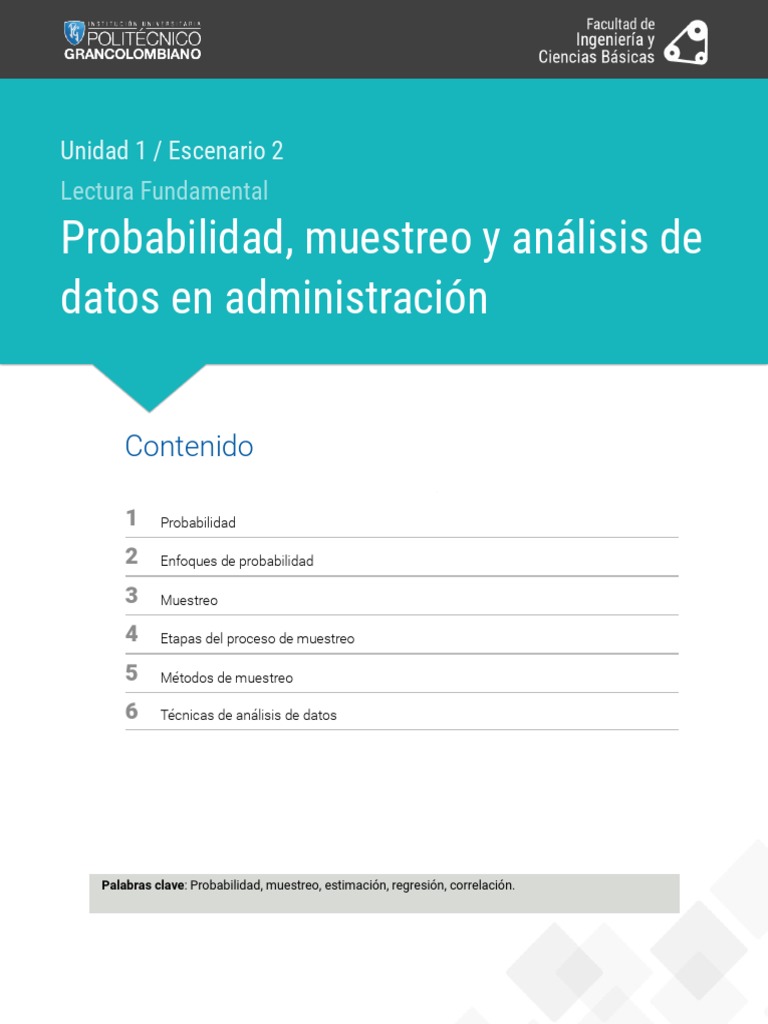 Probabilidad, Muestreo y Analisis de Datos en Administracion ESC 2 | PDF | Muestreo ...