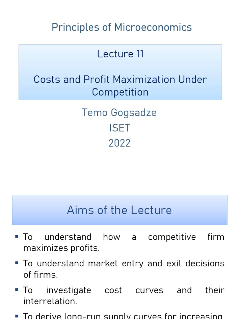 Lecture 11 - Profit Maximization | PDF | Profit (Economics) | Marginal Cost