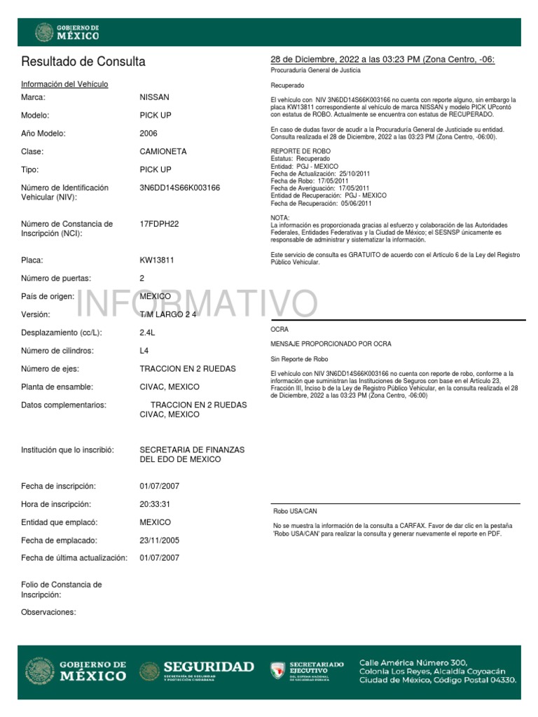 Hoja de Repuve | PDF | Vehículos | Vehículo de motor
