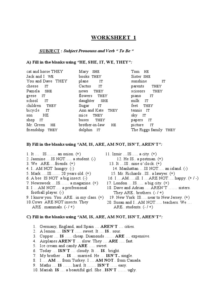 Subject Pronouns and Verb "To Be | PDF