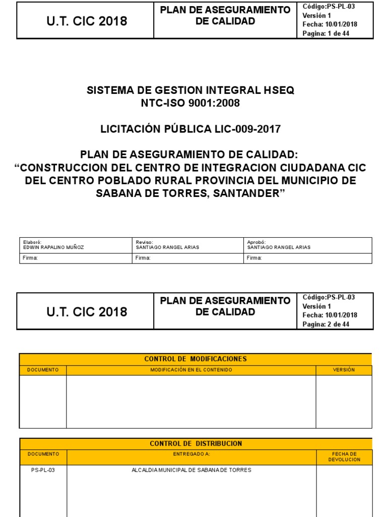 Plan de Calidad | PDF | Sistema de manejo de calidad | Calidad (comercial)