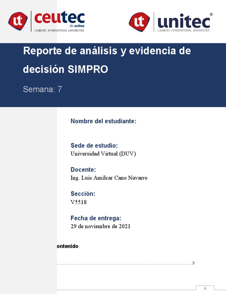 Reporte de Análisis y Evidencia de Decisión SIMPRO - Grupo #2 | PDF | Enseñando | Aprendizaje