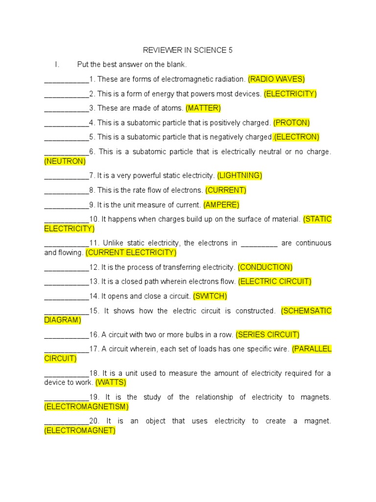 Science Review: Electricity Concepts | PDF | Electricity | Electric Charge
