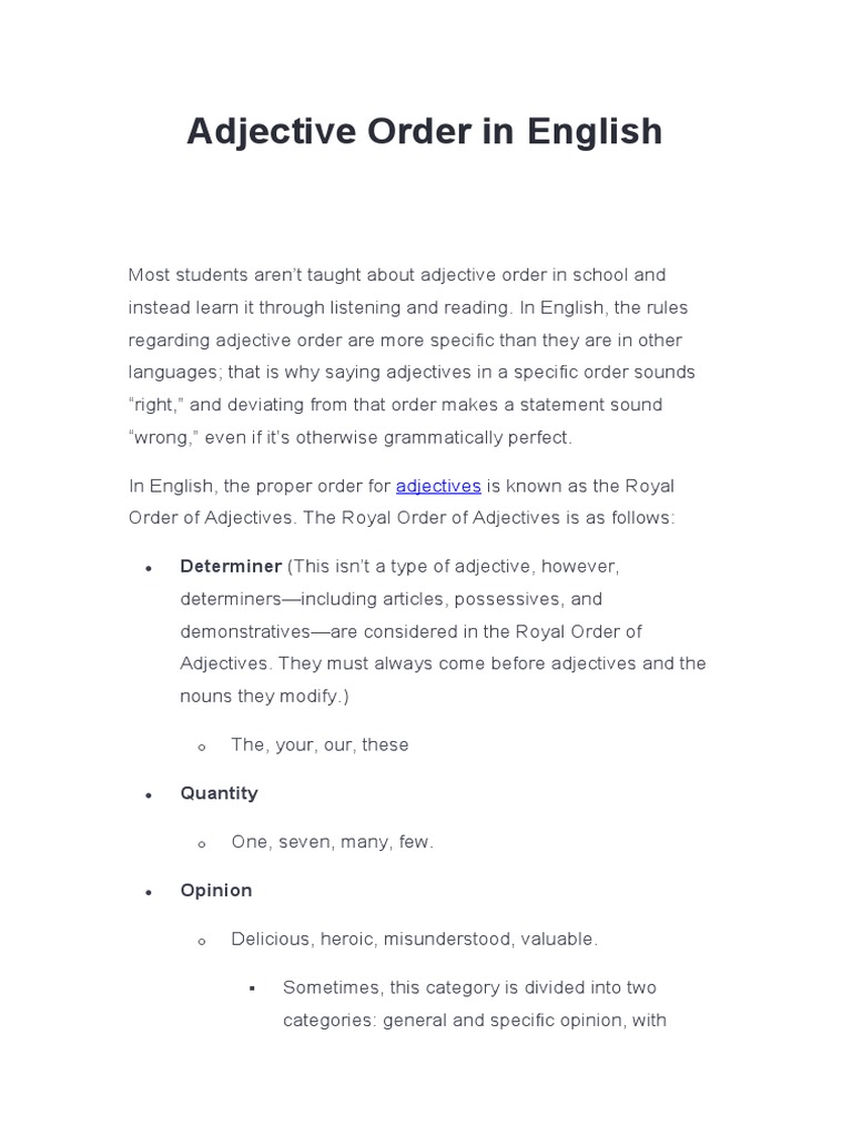 Adjective Order in English | PDF | Adjective | Comma