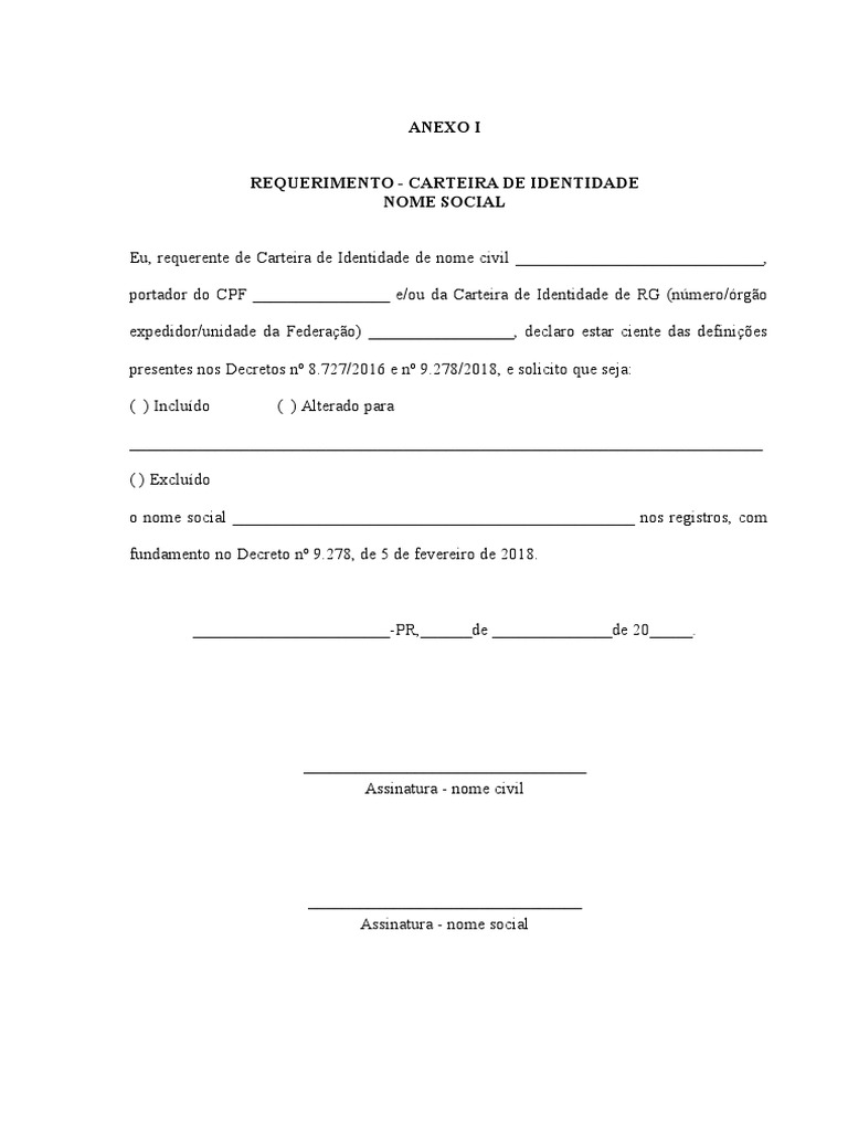 Requerimento Carteira de Identidade Com Nome Social | PDF