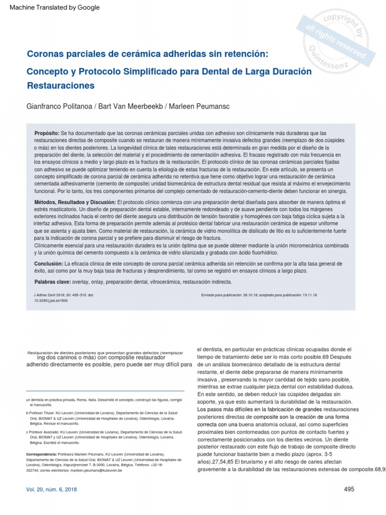 Coronas Parciales de Cerámica | PDF | Odontología | Compuesto Dental