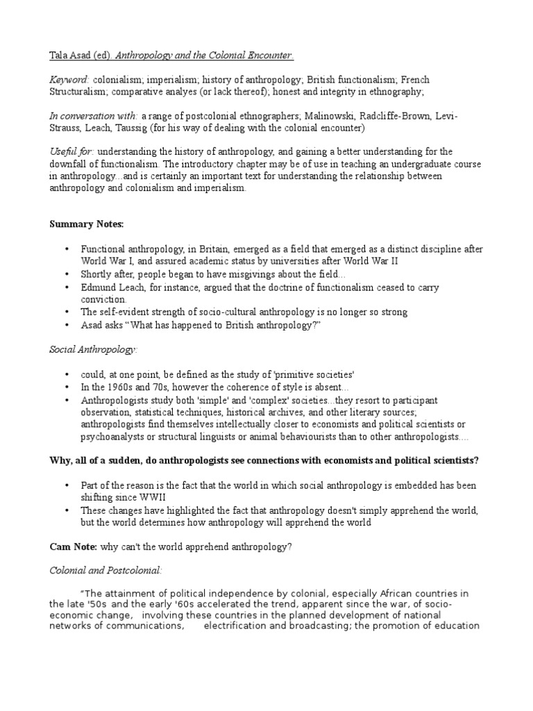 Anthropology and the Colonial Encounter: Examining the Relationship ...