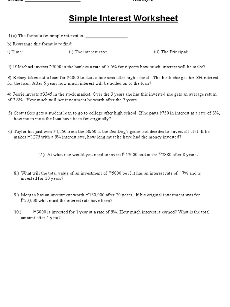 Simple Interest Extra Practice | PDF