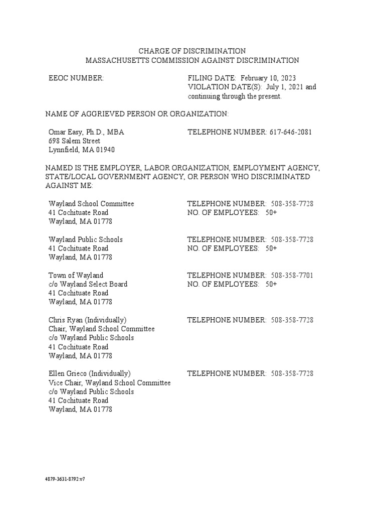 Omar Easy MCAD Complaint | PDF | Racism | Discrimination & Race Relations