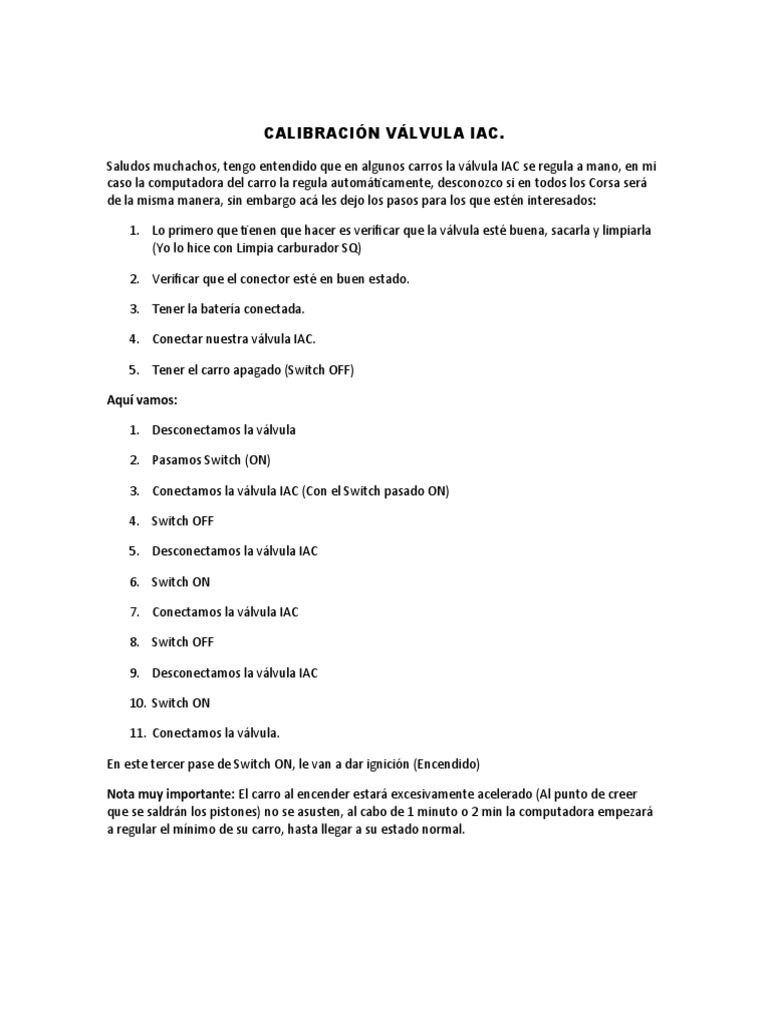 Calibracion Valvula Iac Corsa | PDF
