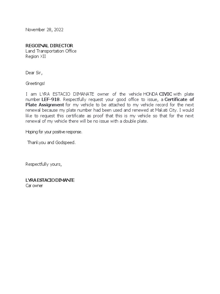 Request To Lto Ro11 | PDF