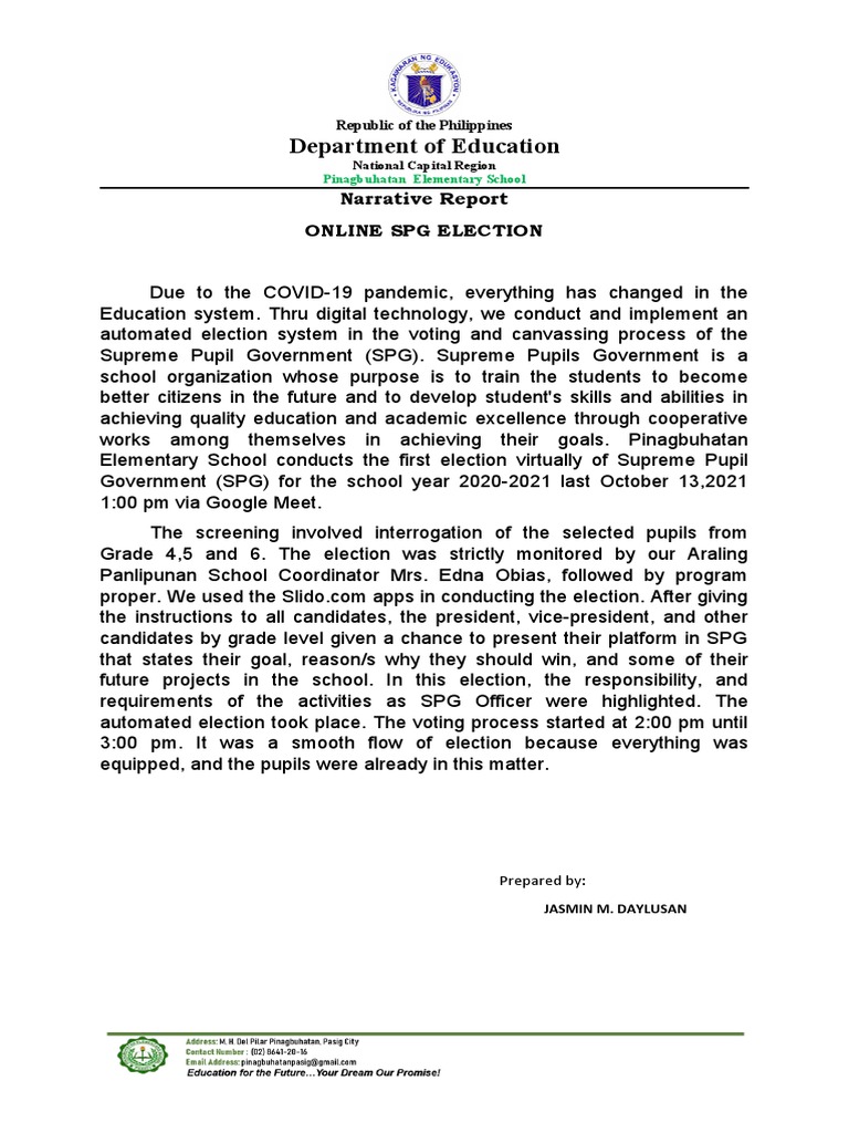 Narrative On SPG Election Online Voting 2021 2022 | PDF