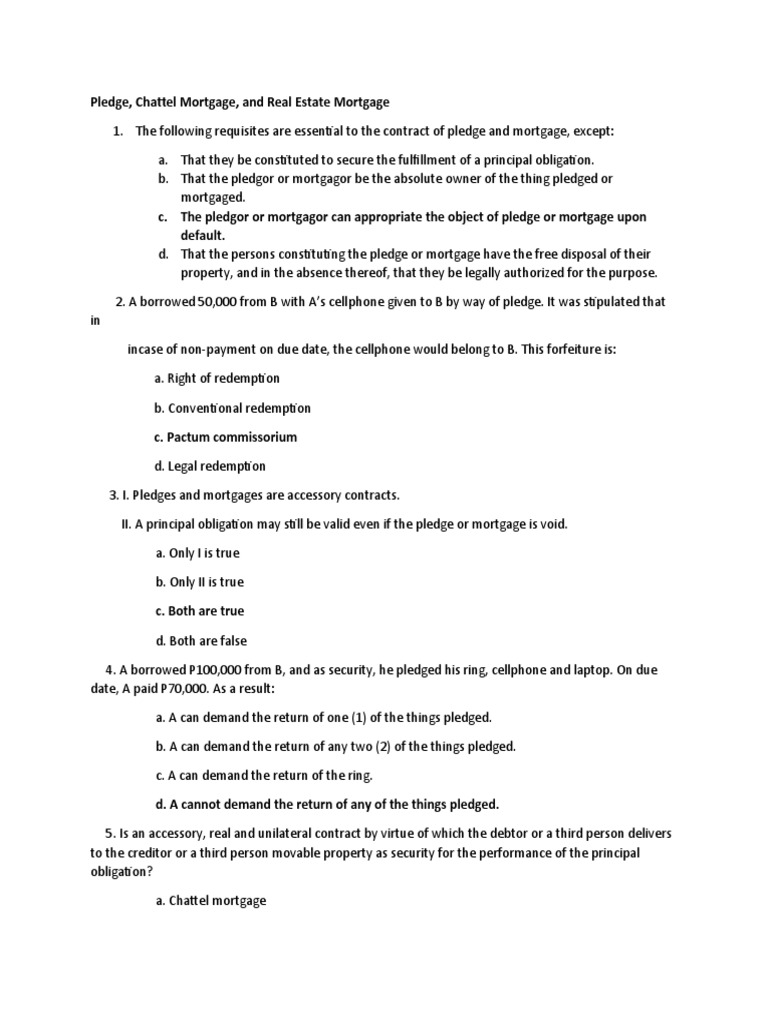 Pledge Key Answer | PDF | Mortgage Law | Foreclosure