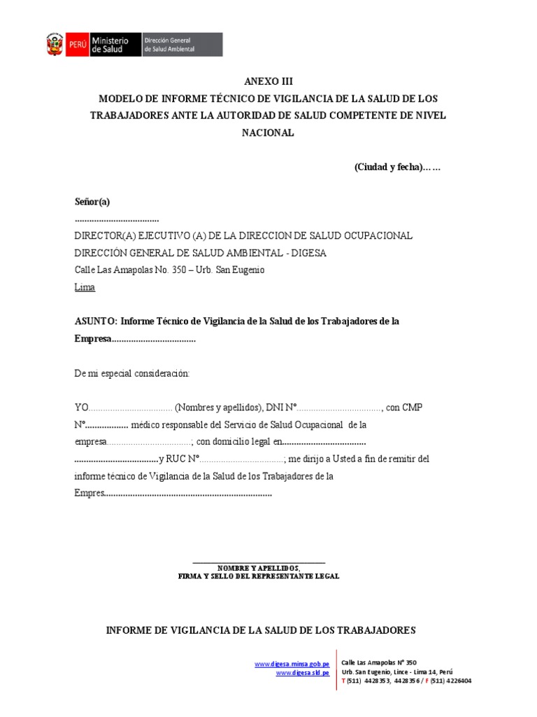 Modelo de Informe de Vigilancia DIGESA | PDF | Perú | Medicina CLINICA