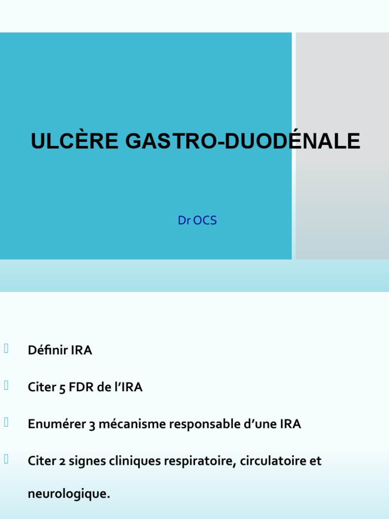 Ulcère gastro-duodénal : diagnostic et traitement | PDF | Médecine ...