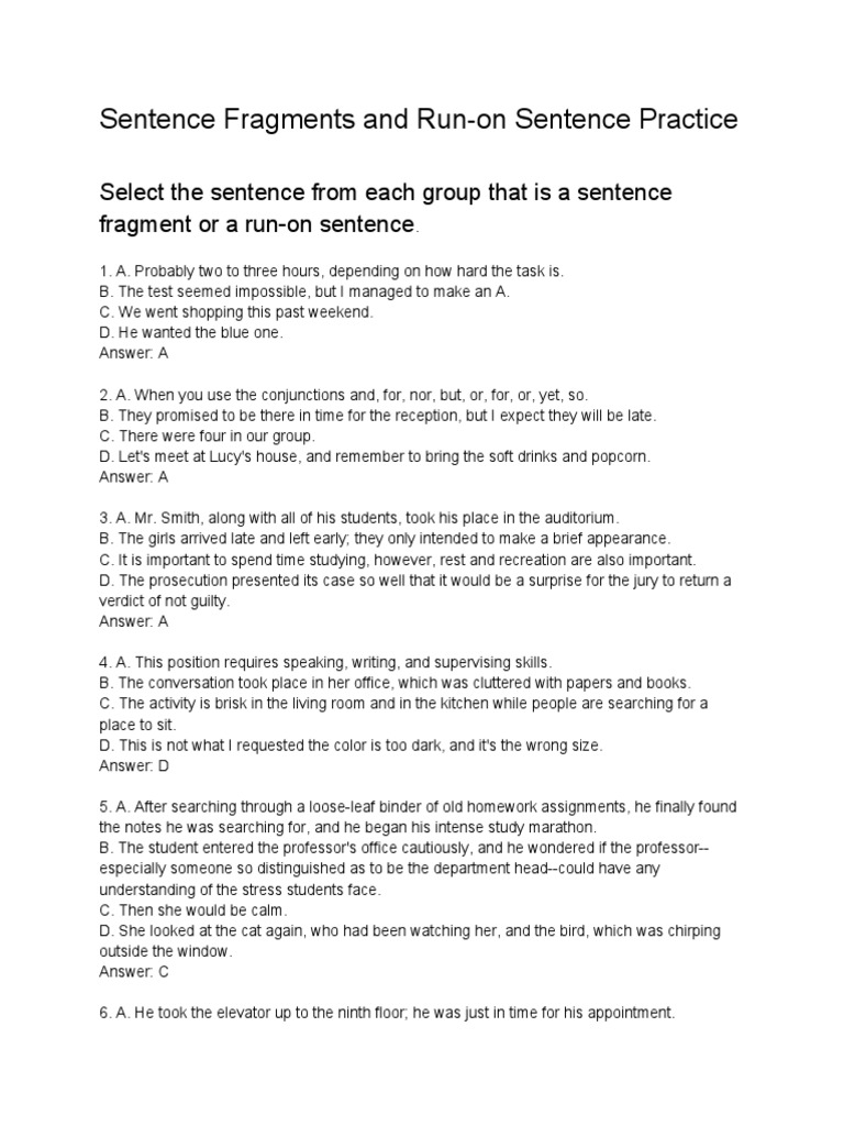 Avoiding Run-On Sentences Activity 2 | PDF