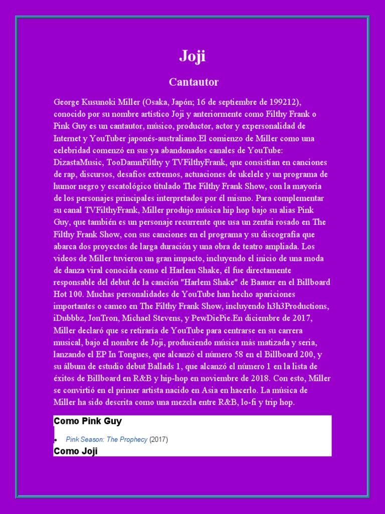 Joji | PDF | Musica Popular | Música grabada