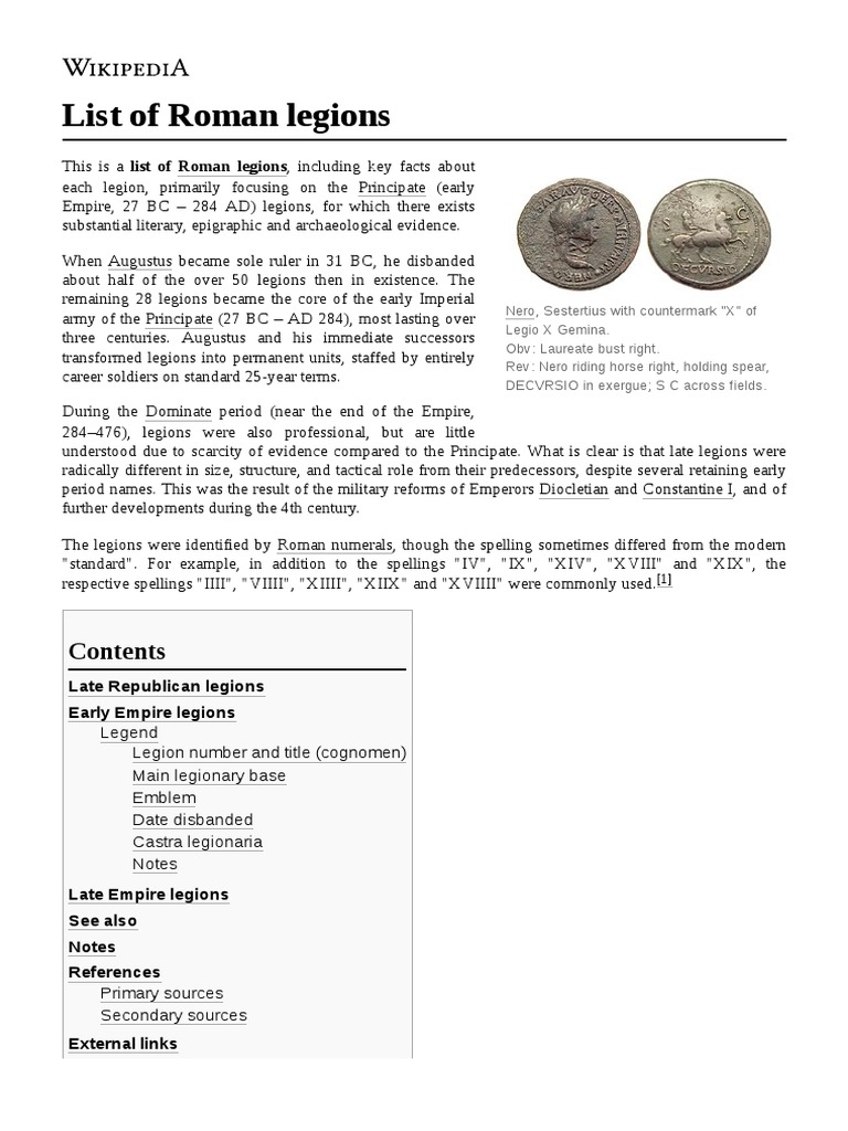List of Roman Legions | PDF | Roman Legion | Ancient Rome