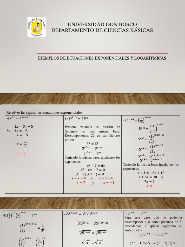 9 - Ecuac-Expo y Log (Ejemplos) | PDF | Logaritmo | Ecuaciones