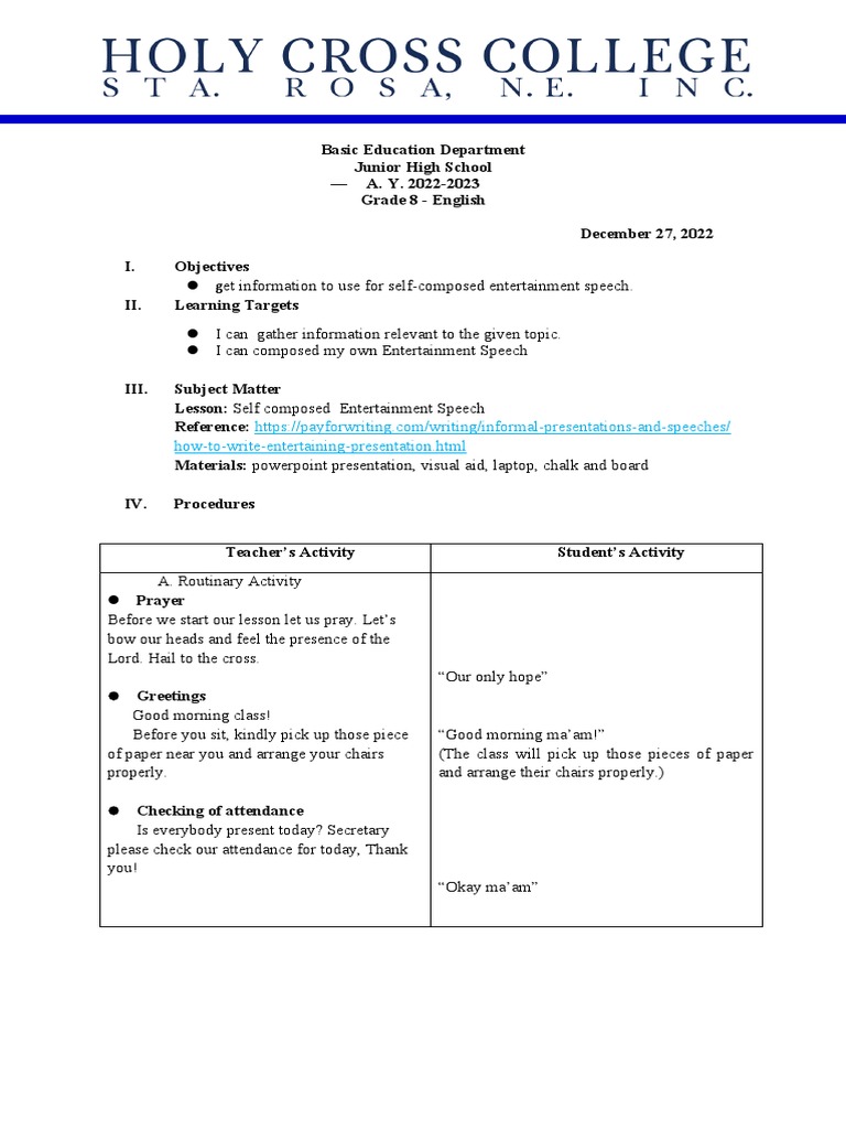 Self Composed Entertainment Speech Gr.8 | PDF | Entertainment | Speech