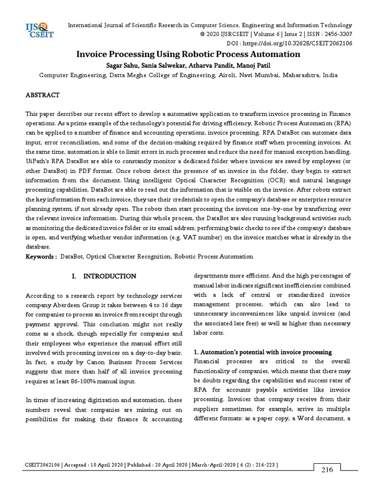 Invoice Processing Using Robotic Process | PDF | Information Technology Management | Computer ...