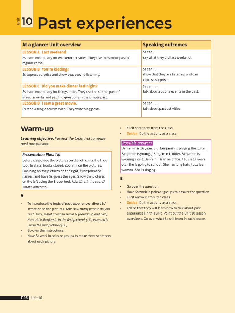Level 1 Unit 10 TE | PDF | Question | Verb