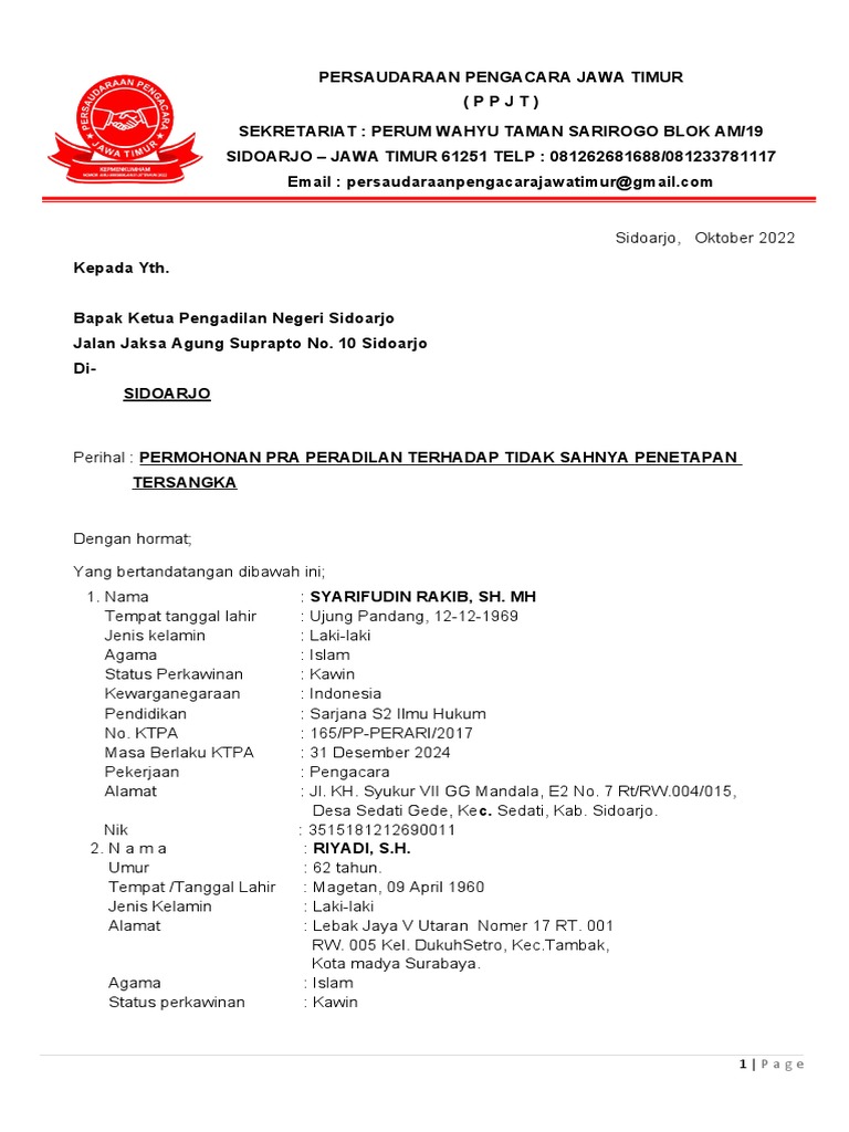 Pra Peradilan Syahroni Alim 29 10 22 Pukul 1806 Wib | PDF
