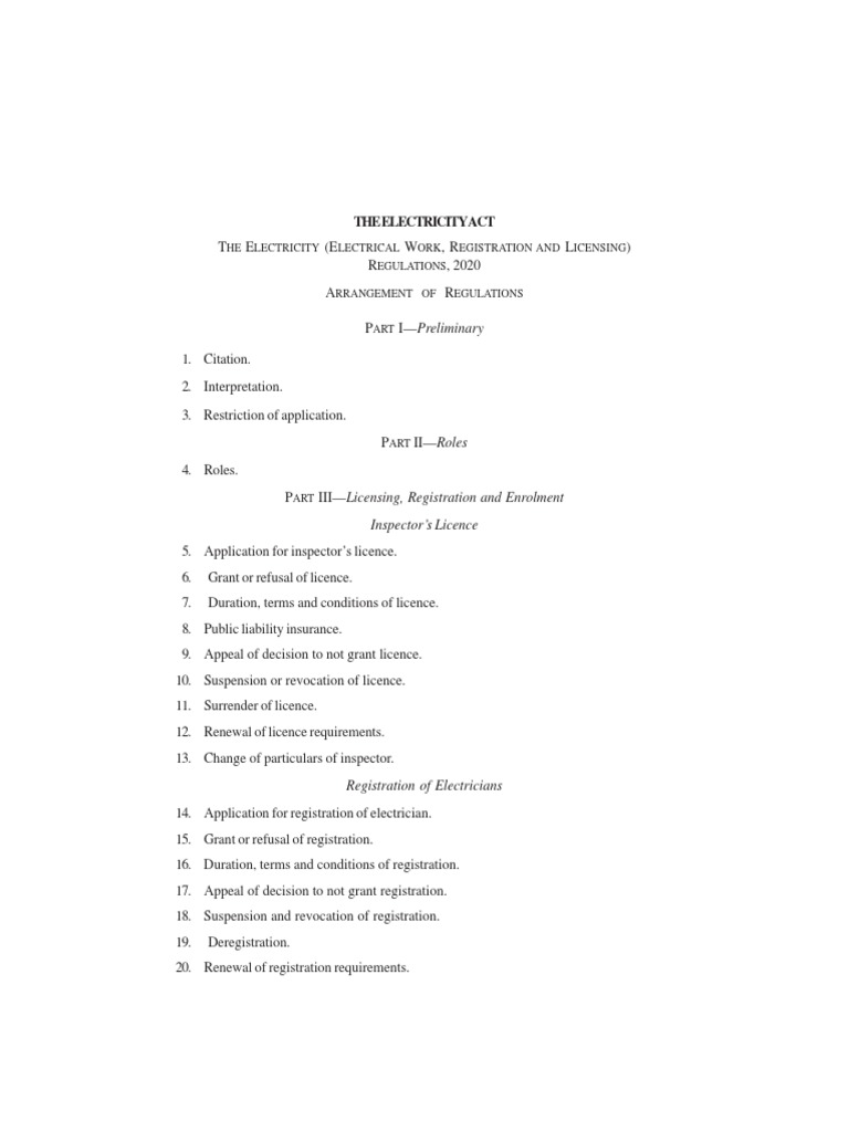 The Electricity Electrical Work Registration and Licensing Regulations ...