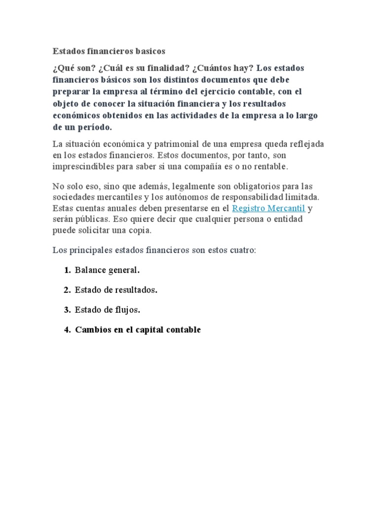 Estados Financieros Basicos | PDF | Contabilidad | Estado de resultados