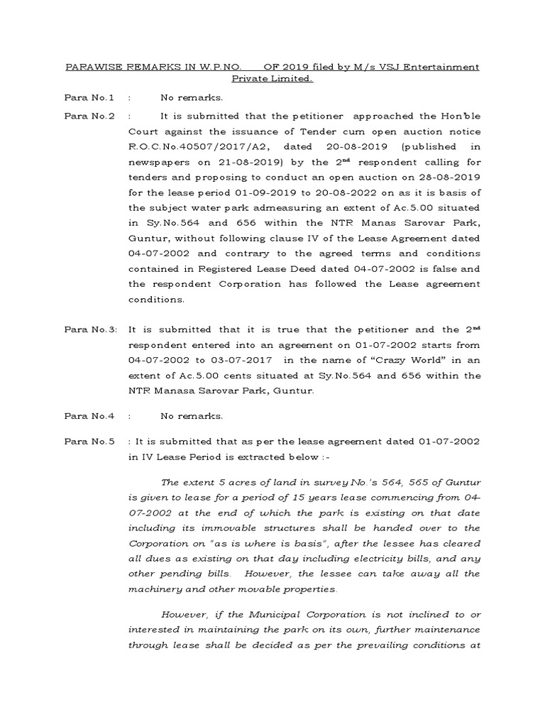 Parawise Remarks in VSJ Entertainments | PDF | Lease | Civil Law ...