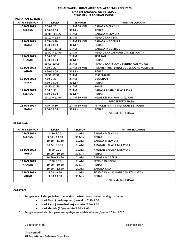 Jadual Exam Uasa | PDF