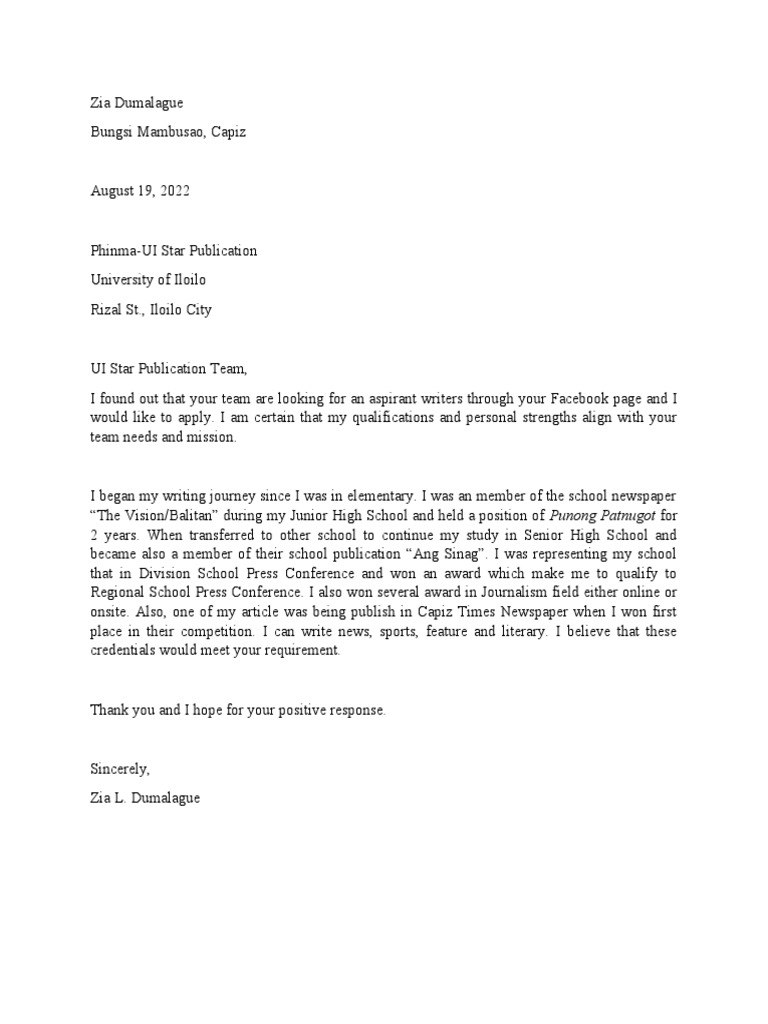 Application Letter | PDF