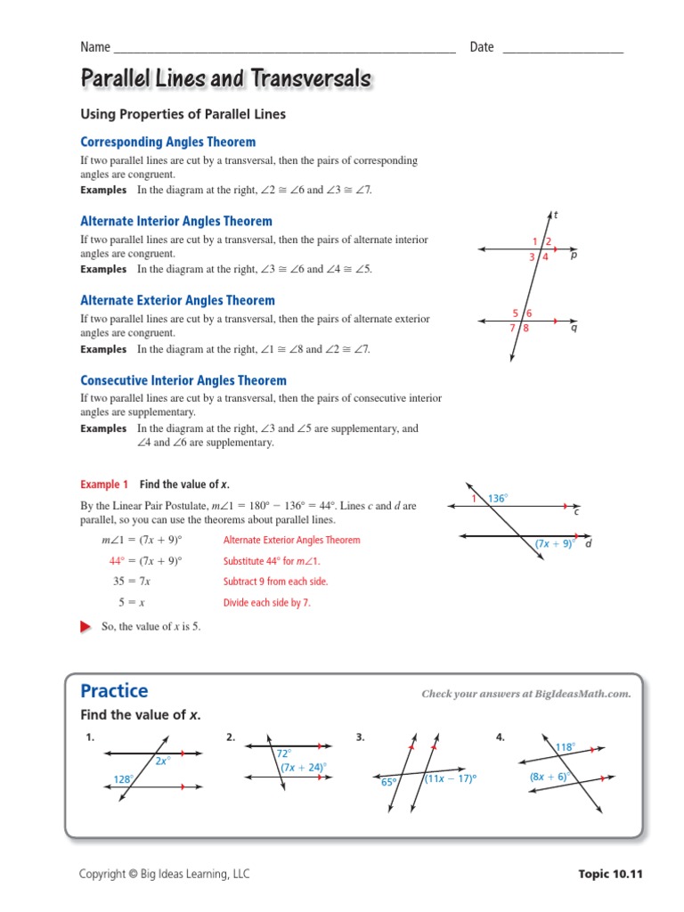 Parallel Lines and Transversals Parallel Lines and Transversals | PDF ...
