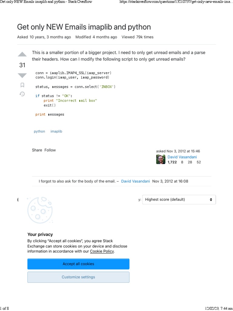 Get Only NEW Emails Imaplib and Python | PDF | Http Cookie | Computer Mediated Communication