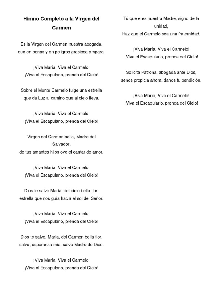 Himno Completo A La Virgen Del Carmen33 | PDF | María, madre de Jesús ...