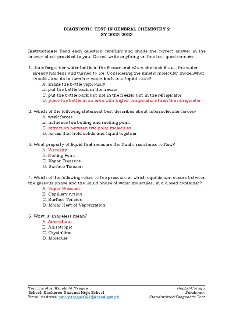 Gen Chem 2 - Answer Key | PDF | Redox | Chemical Equilibrium