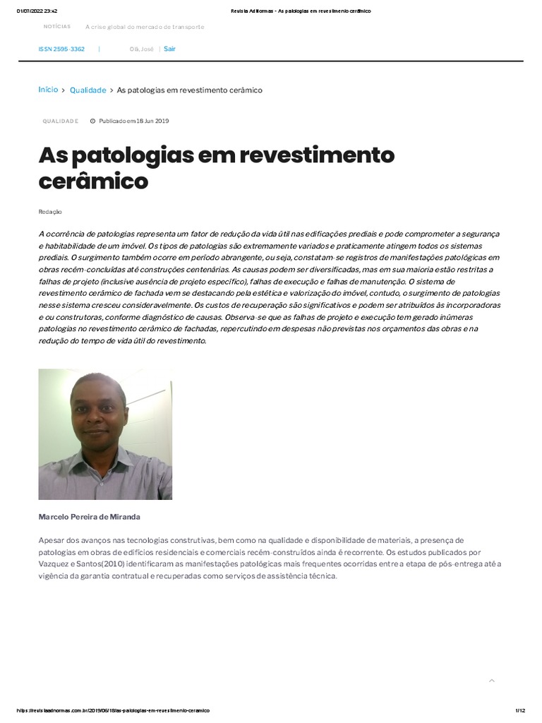 Revista AdNormas - As Patologias em Revestimento Cerâmico | PDF ...