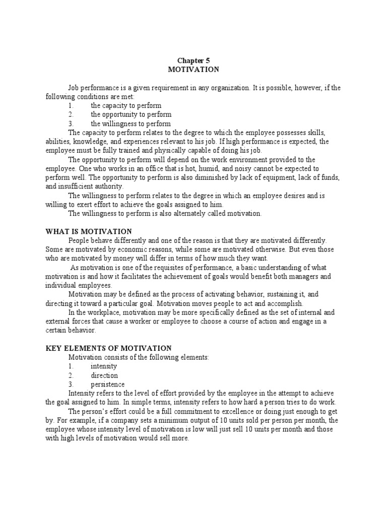 Chapter 5 Motivation Pdf Motivational Motivation 