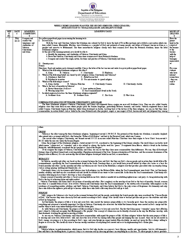 Comparing the Origins, Beliefs, and Practices of the Three Abrahamic ...