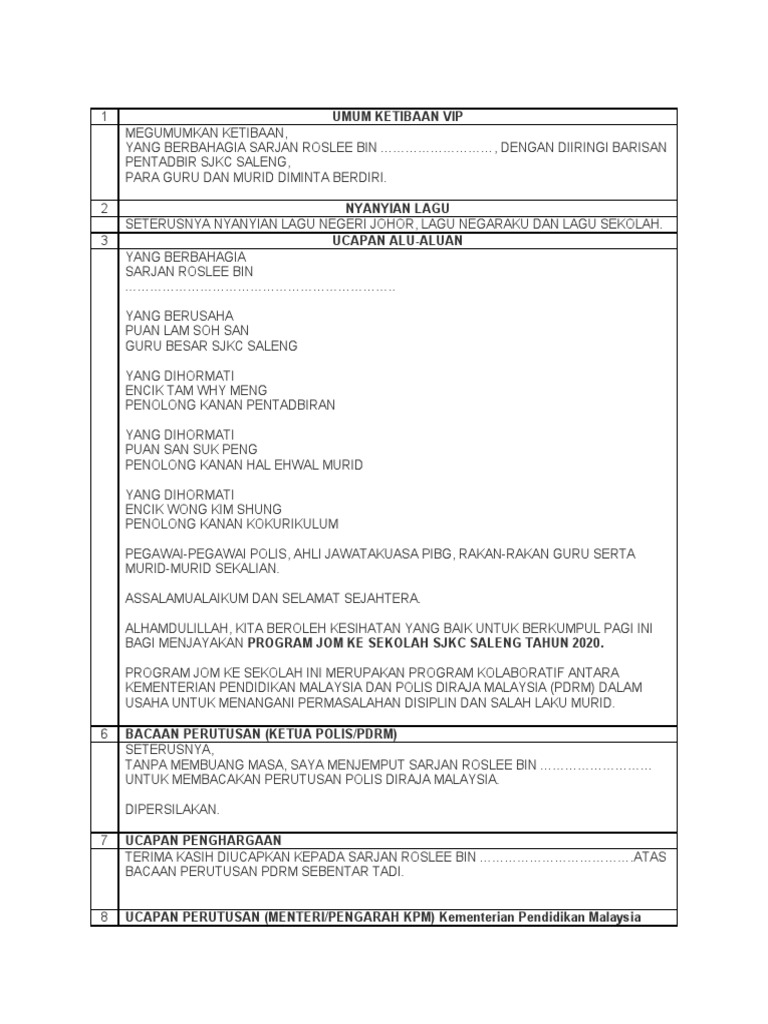 Teks Emcee Program Jom Ke Sekolah | PDF